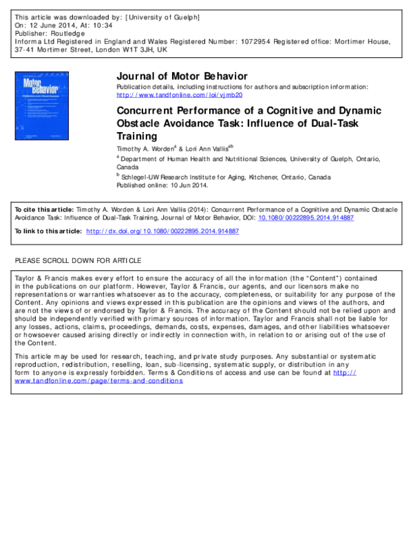 (PDF) Concurrent performance of a cognitive and dynamic obstacle avoidance task: influence of ...