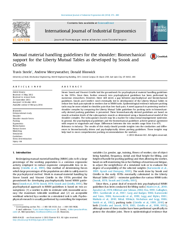 (PDF) Manual material handling guidelines for the shoulder ...
