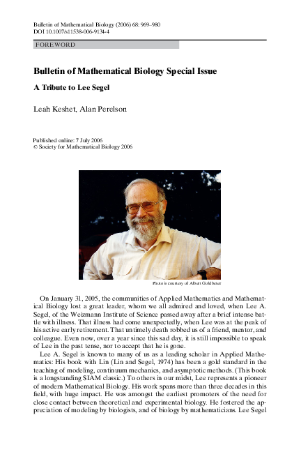 (PDF) Bulletin of Mathematical Biology Special Issue