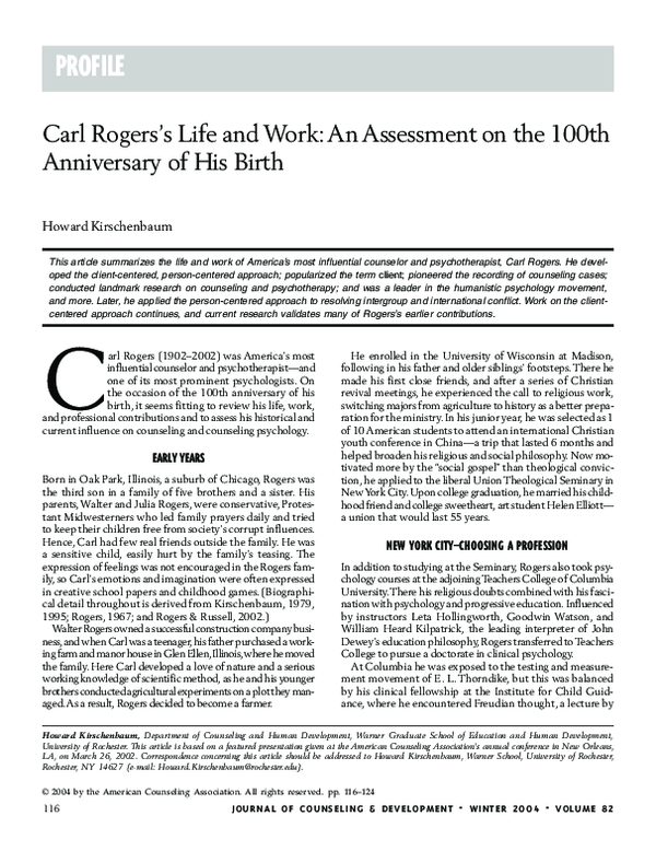 (PDF) Carl Rogers's Life and Work: An Assessment on the 100th ...