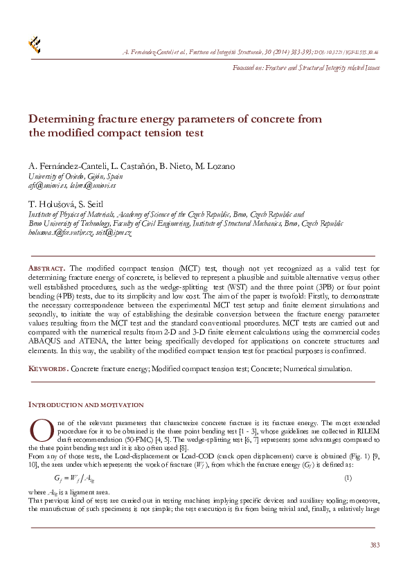 Pdf Determining Fracture Energy Parameters Of Concrete From The Modified Compact Tension Test