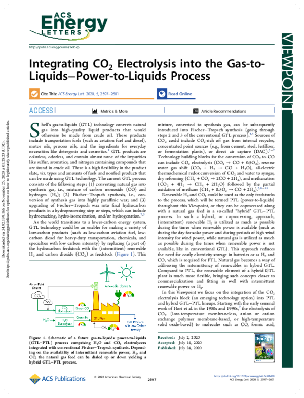 (PDF) Integrating CO2 Electrolysis into the Gas-to-Liquids–Power-to ...