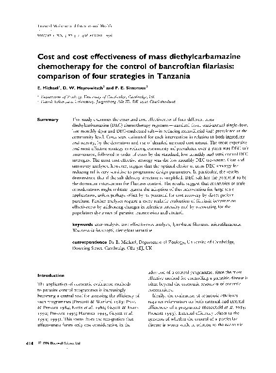 (PDF) Cost and cost effectiveness of mass diethylcarbamazine ...