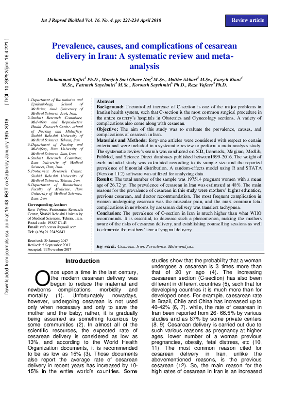(PDF) Prevalence, causes, and complications of cesarean delivery in ...