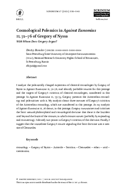 (PDF) Cosmological Polemics in Against Eunomius II, 72-76 of Gregory of ...