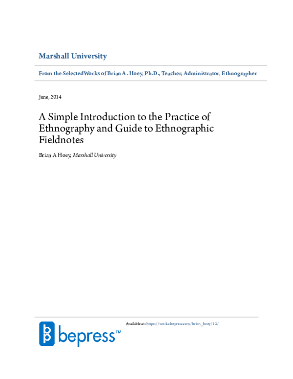 (PDF) A Simple Introduction to the Practice of Ethnography and Guide to ...