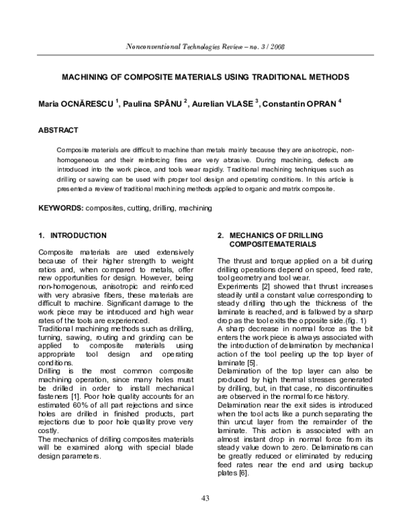 (PDF) Machining of Composite Materials Using Traditional Methods