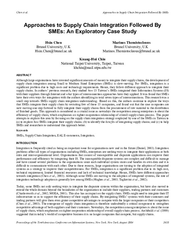 (PDF) Chen et al. Approaches to Supply Chain Integration Followed By SMEs Approaches to Supply ...