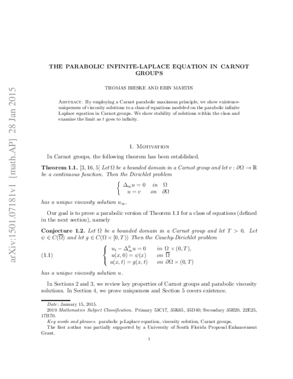 Pdf The Parabolic Infinite Laplace Equation In Carnot Groups