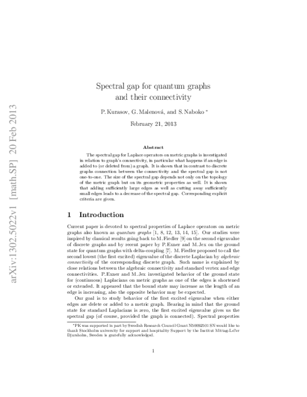 (PDF) Spectral gap for quantum graphs and their edge connectivity