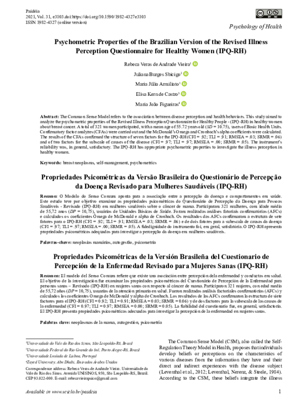 (PDF) Psychometric Properties of the Brazilian Version of the Revised Illness Perception ...
