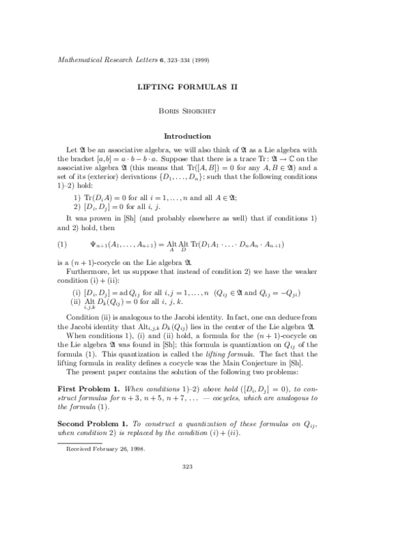 (PDF) Lifting formulas II