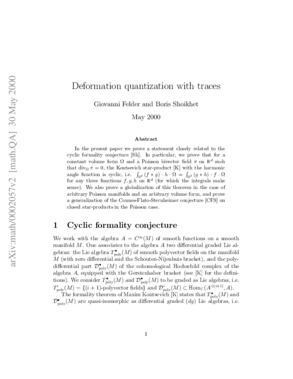 Pdf Deformation Quantization With Traces