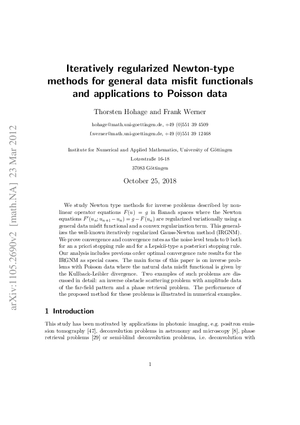 Pdf Iteratively Regularized Newton Methods With General Data Misfit Functionals And