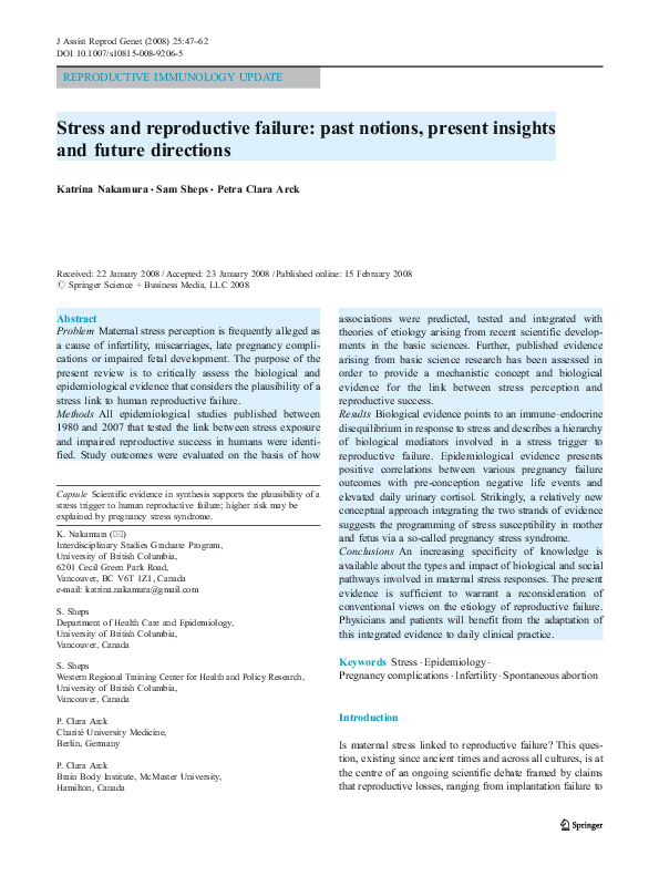 (PDF) Stress and reproductive failure: past notions, present insights ...