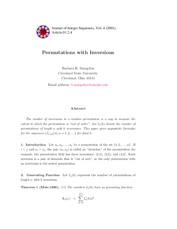 (PDF) Permutations with Inversions