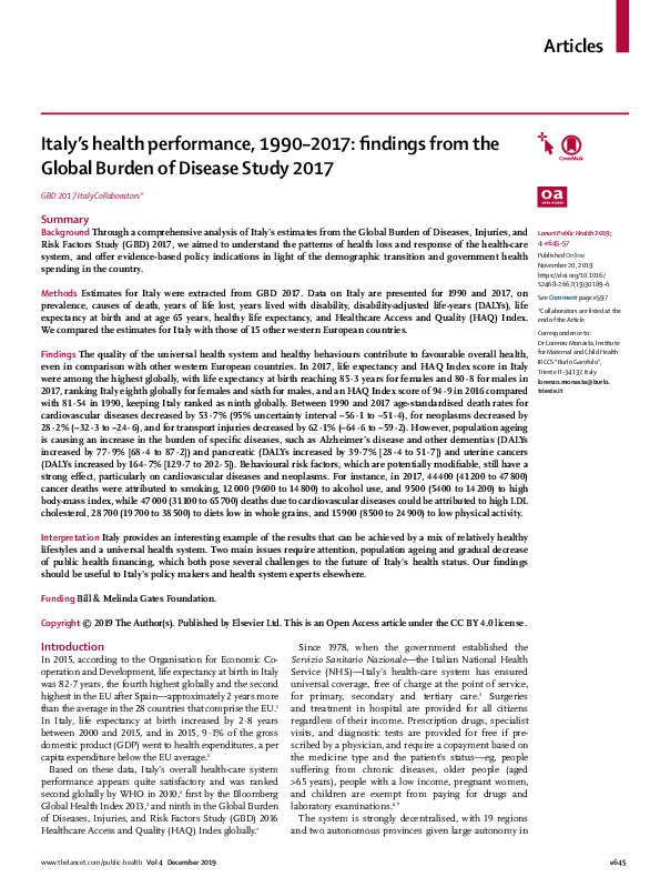 (PDF) Italy's health performance, 1990–2017: findings from the Global ...