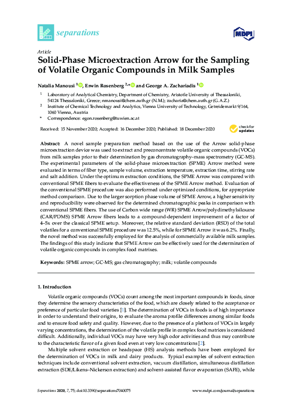 (PDF) Solid-Phase Microextraction Arrow for the Sampling of Volatile Organic Compounds in Milk ...
