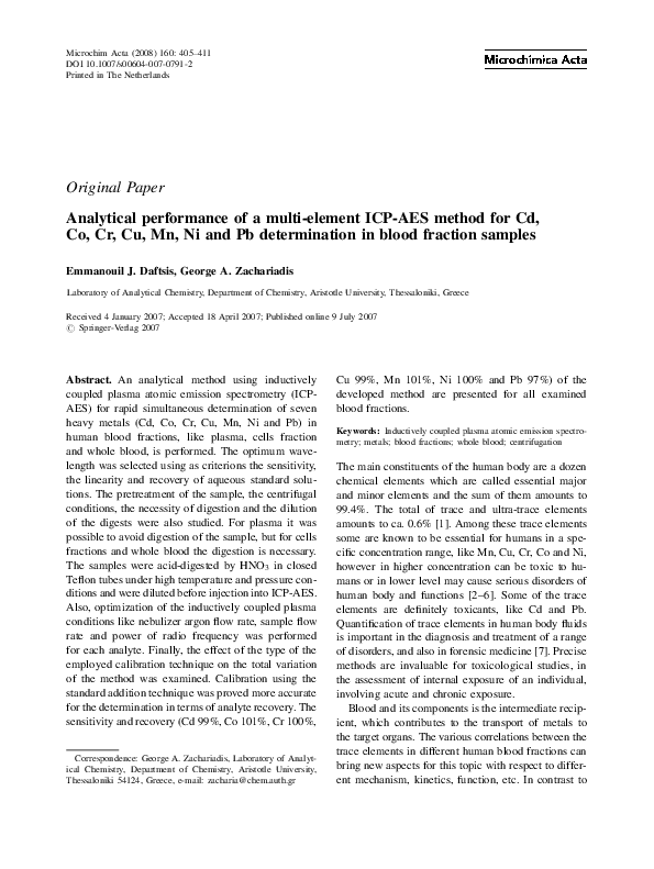 (PDF) Analytical performance of a multi-element ICP-AES method for Cd ...