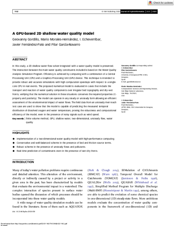 (PDF) A GPU-based 2D shallow water quality model