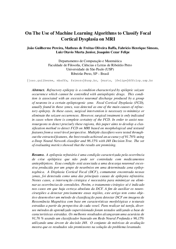 Pdf On The Use Of Machine Learning Algorithms To Classify Focal