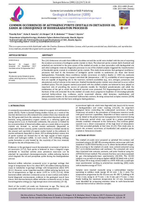 (PDF) Common Occurrences of Authigenic Pyrite Crystals in Cretaceous ...