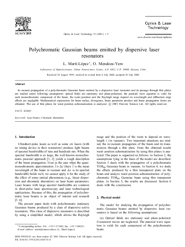 (PDF) Polychromatic Gaussian beams emitted by dispersive laser resonators