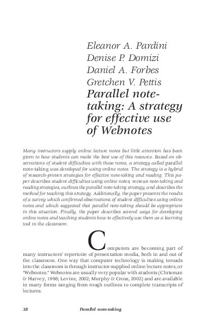 (PDF) Parallel note-taking: A strategy for effective use of Webnotes