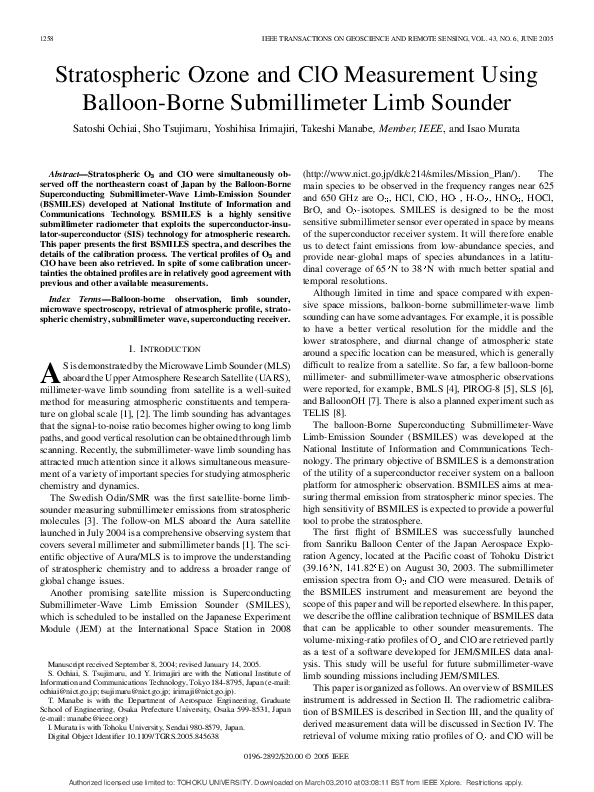 (PDF) Stratospheric ozone and ClO measurement using Balloon-Borne ...