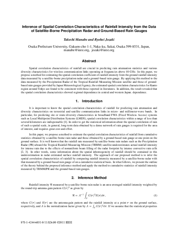 Pdf Inference Of Spatial Correlation Characteristics Of Rainfall Intensity From The Data Of
