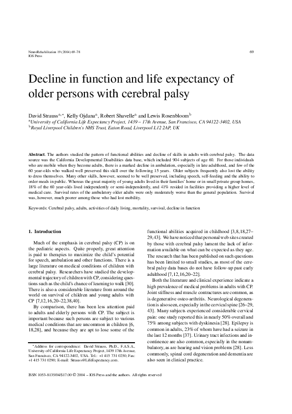 (PDF) Decline in function and life expectancy of older persons with ...