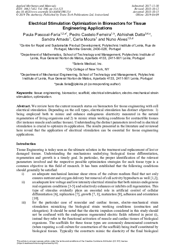 (PDF) Electrical Stimulation Optimization in Bioreactors for Tissue Engineering Applications