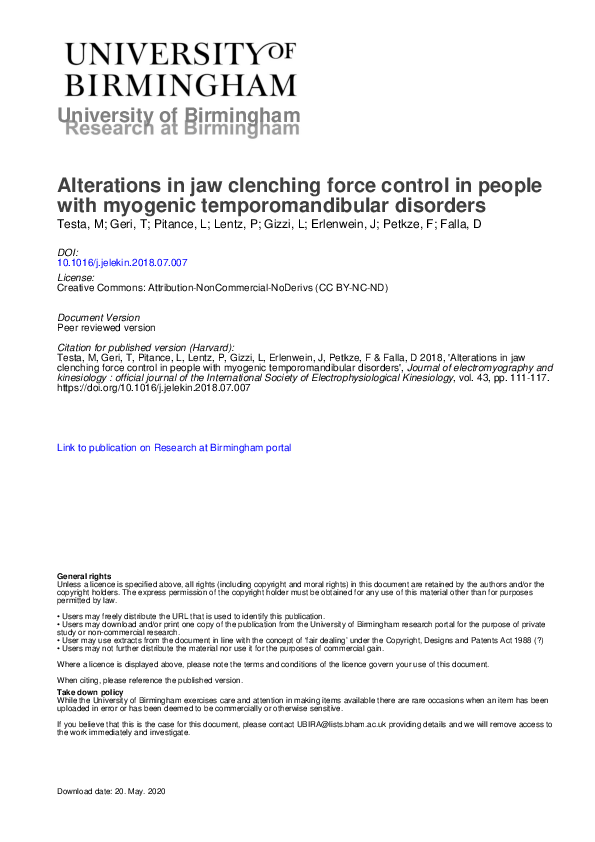 (PDF) Alterations in jaw clenching force control in people with ...