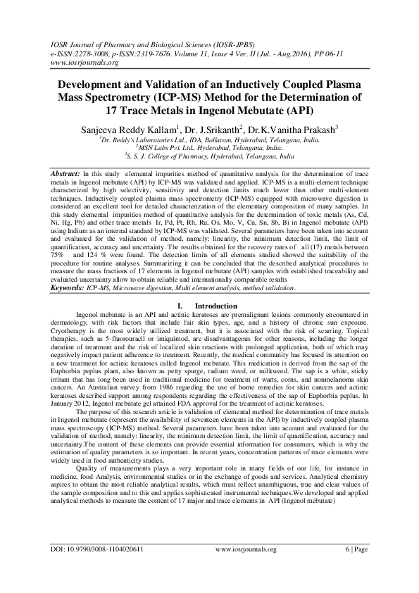 (PDF) Development and validation of an inductively coupled plasma mass spectrometry (ICP-MS ...