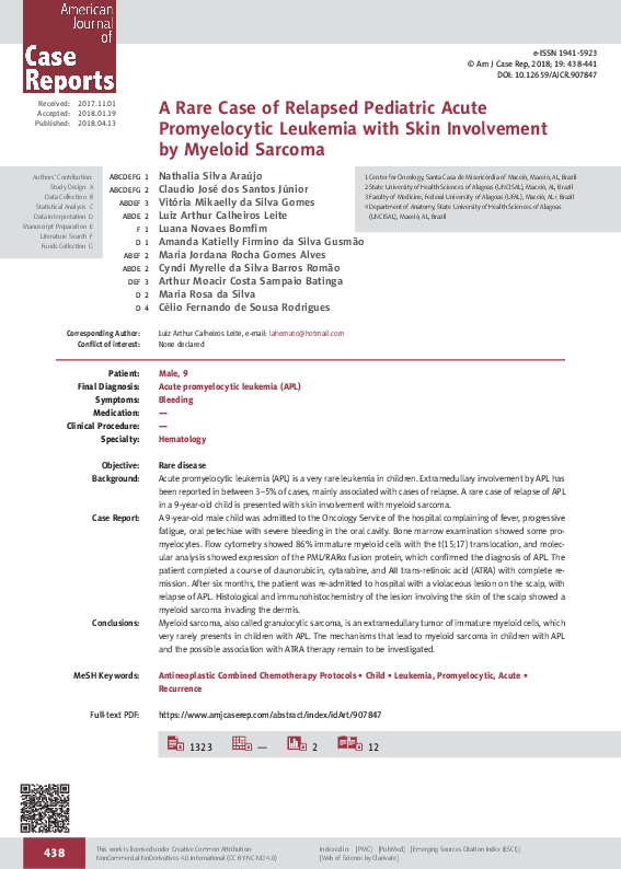 (PDF) A Rare Case of Relapsed Pediatric Acute Promyelocytic Leukemia ...