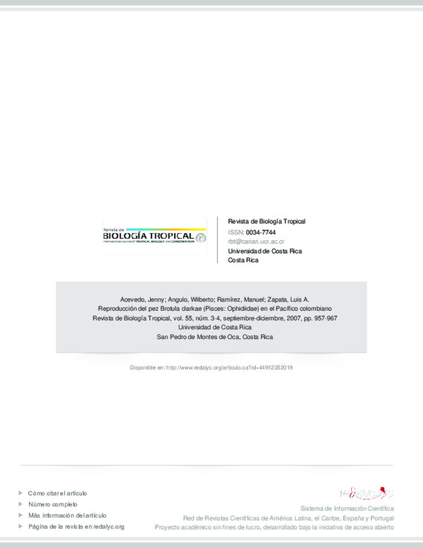 (PDF) Reproducción del pez Brotula clarkae (Pisces: Ophidiidae) en el ...