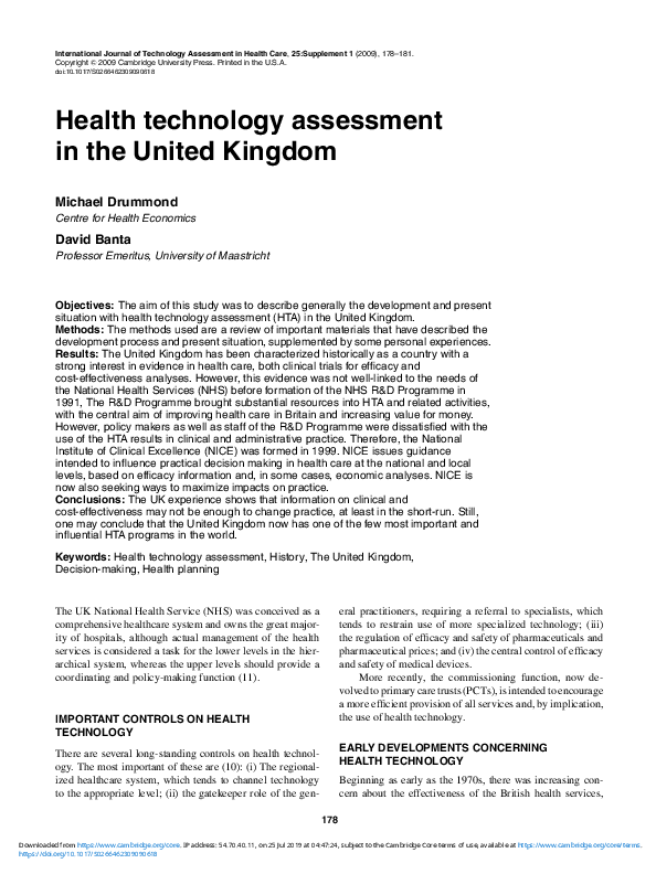 (PDF) Health Technology Assessment in the United Kingdom