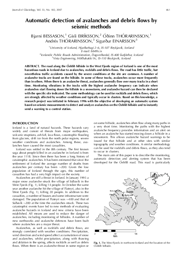 (PDF) Automatic detection of avalanches and debris flows by seismic methods | Bjarni Bessason ...