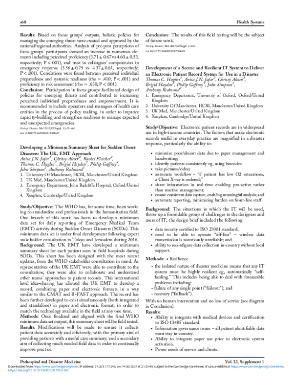 (PDF) Developing a Minimum Summary Sheet for Sudden Onset Disasters ...