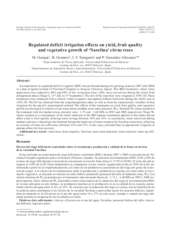 (PDF) Regulated deficit irrigation effects on yield, fruit quality and vegetative growth of ...