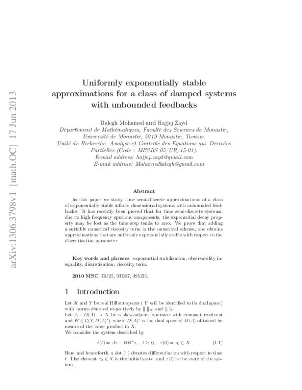 (PDF) Uniformly exponentially stable approximations for a class of ...