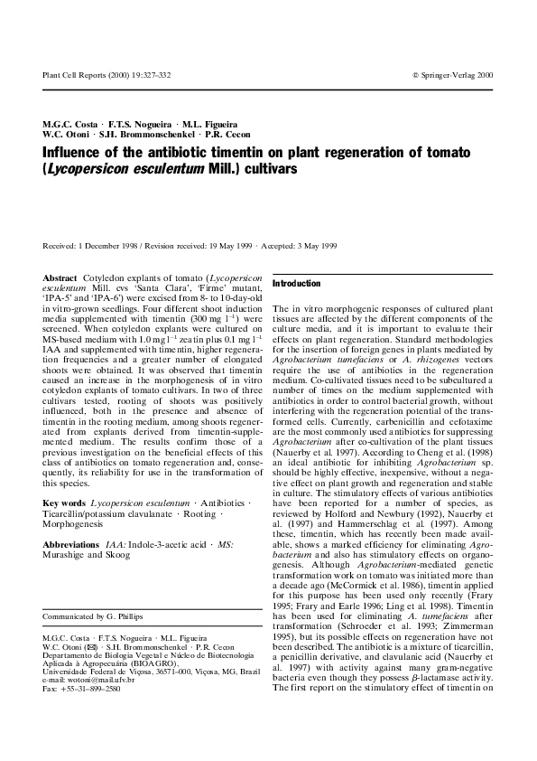 (PDF) Influence of the antibiotic timentin on plant regeneration of ...