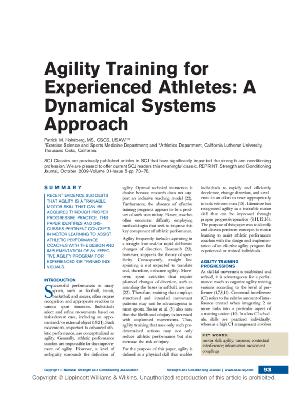 (PDF) Agility Training for Experienced Athletes: A Dynamical Systems ...