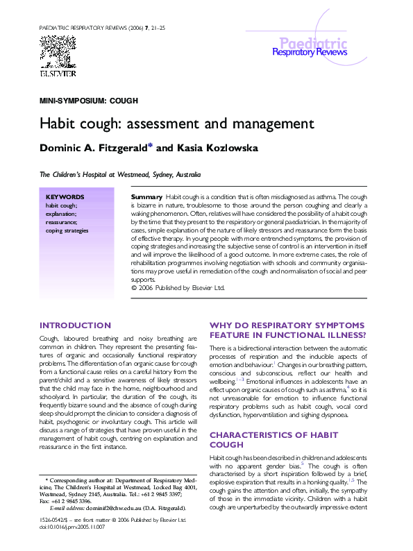 (PDF) Habit cough: assessment and management