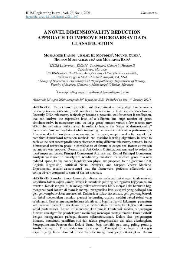 (PDF) A Novel Dimensionality Reduction Approach to Improve Microarray Data Classification