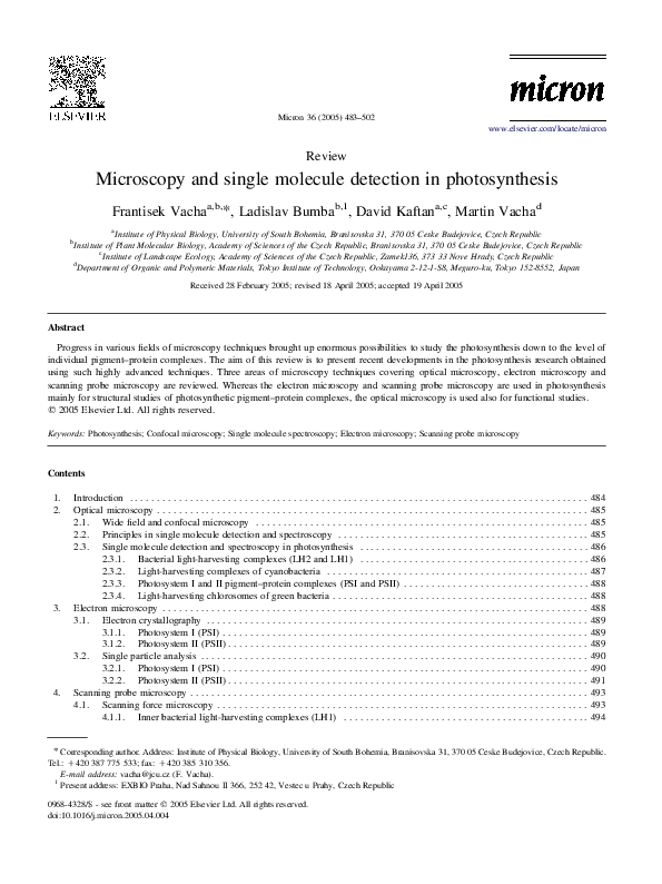 (PDF) Microscopy and single molecule detection in photosynthesis