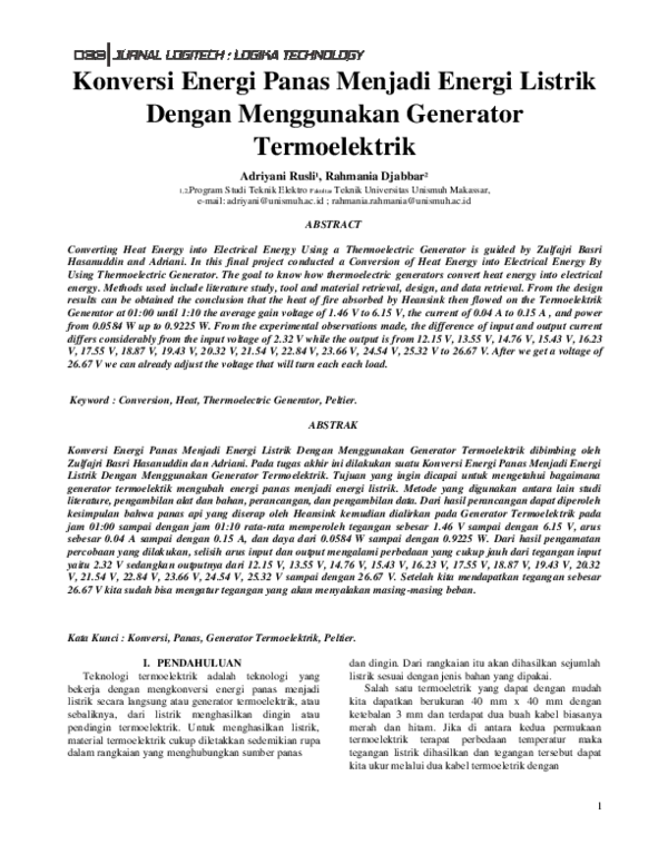 (PDF) Konversi Energi Panas Menjadi Energi Listrik Dengan Menggunakan ...