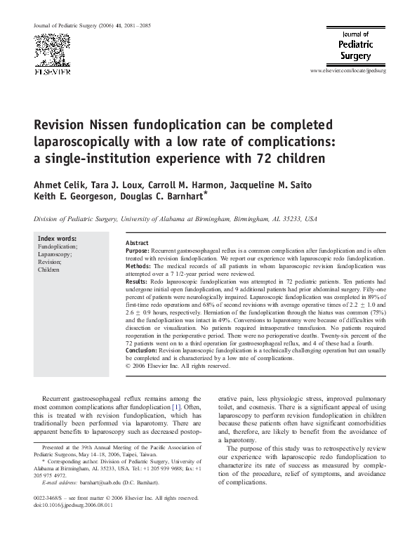 (PDF) Revision Nissen fundoplication can be completed laparoscopically ...