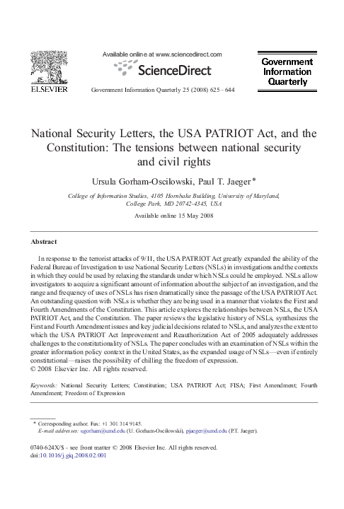 (PDF) National Security Letters, the USA PATRIOT Act, and the ...