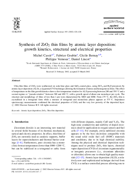 (PDF) Synthesis of ZrO2 thin films by atomic layer deposition: growth ...
